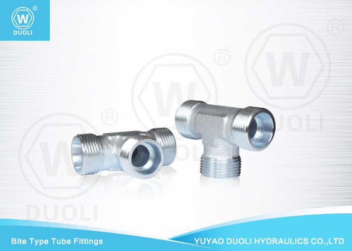 Hydraulic Metric Thread Bite Type Tube Fitting Equal Tees , Carbon ...